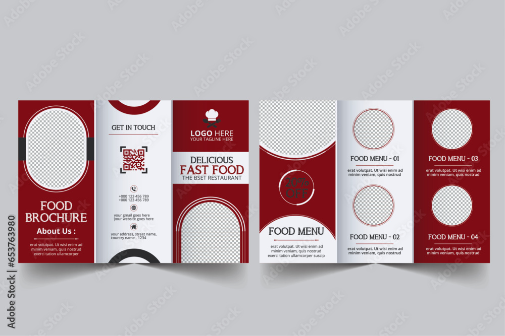 Fast food trifold brochure flyer template design, Food menu trifold ...