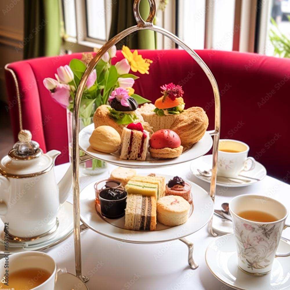 Afternoon tea, English tradition and restaurant service, tea cups ...