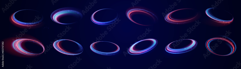 Neon rings set. Vector illustration of neon rings on dark background ...