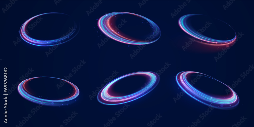 Neon rings set. Vector illustration of neon rings on dark background ...