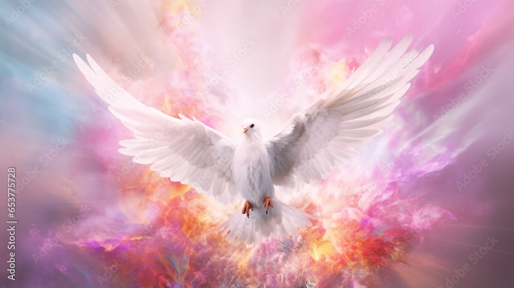 Holy Spirit revealed. A dove burst out of an explosion of light and ...