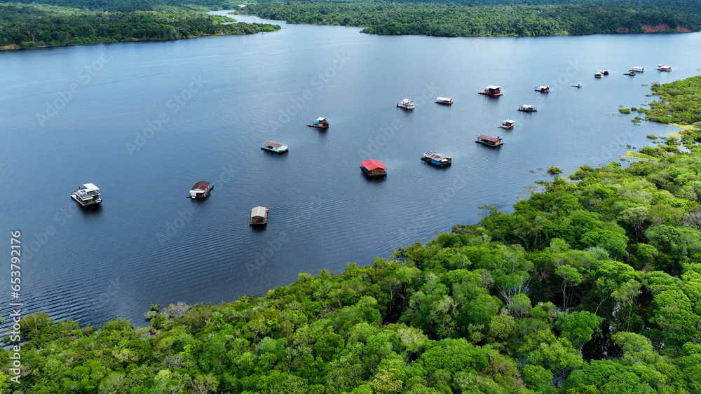 Floating restaurants of Amazon River at Amazon Forest. Manaus Brazil ...