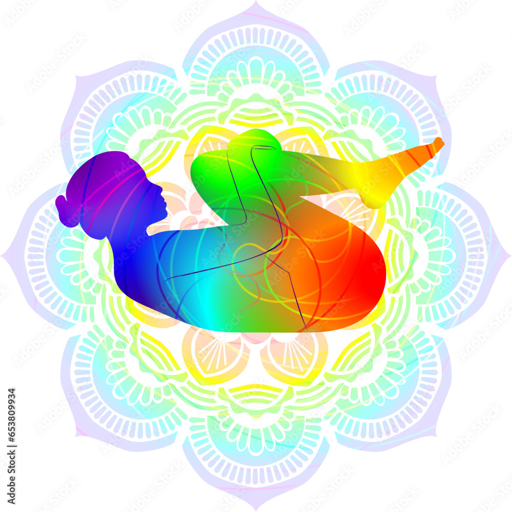 Colorful silhouette yoga posture. Wind Removing with Head Tucked pose ...