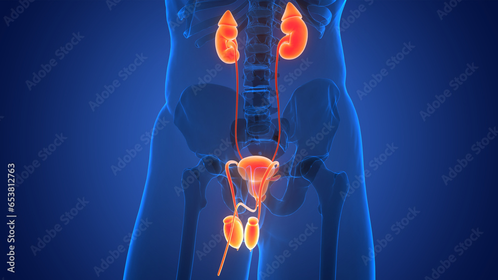 Male Reproductive System with Urinary System Anatomy Stock Illustration ...