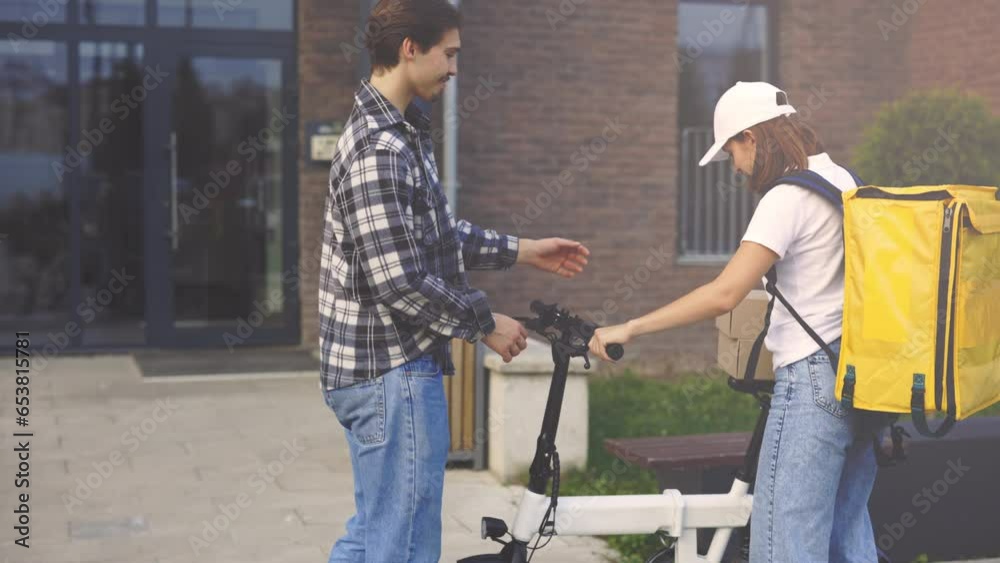 Attractive Delivery Woman Giving Gift Box to Handsome Guy Customer ...