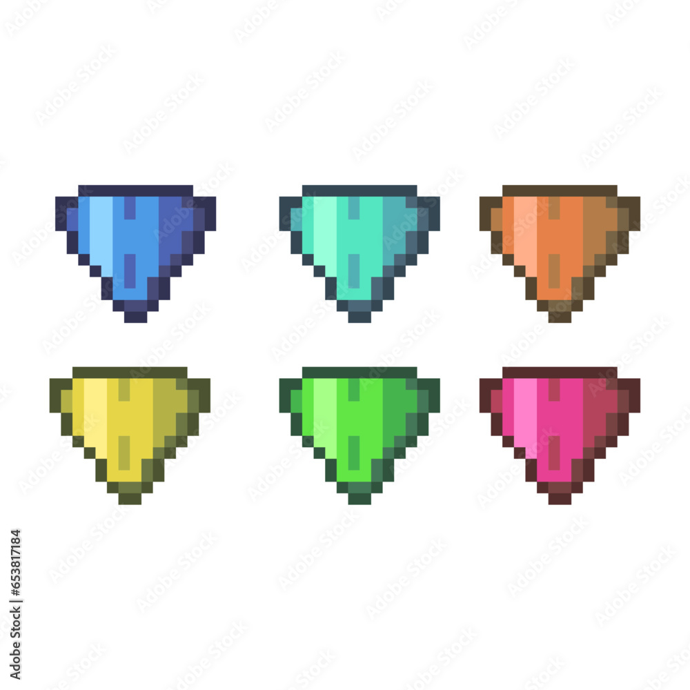 Vecteur Stock Pixel art sets of shield defense with variation color items asset. simple shield ...