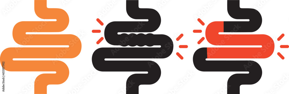 Colitis. Gut constipation icon. Abdominal, bloating vector. Stomach ...