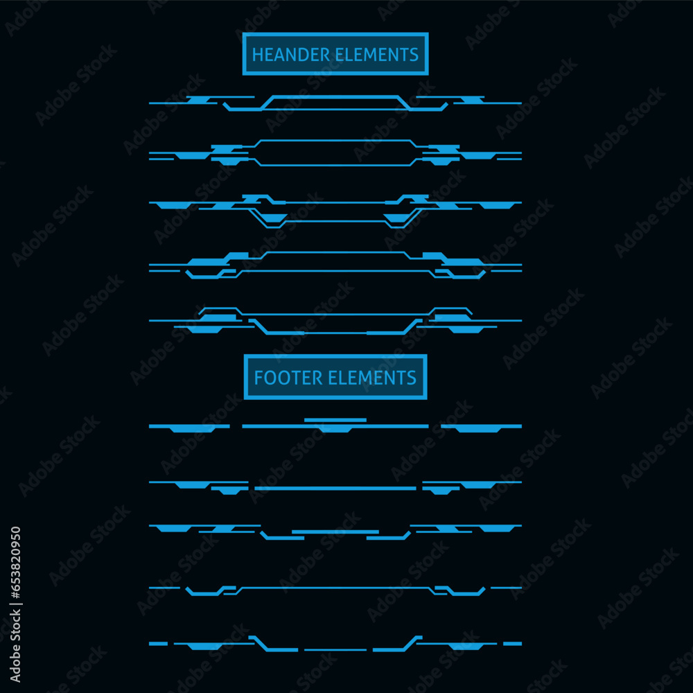 HUD futuristic header and footer interface vector elements of Sci Fi ...
