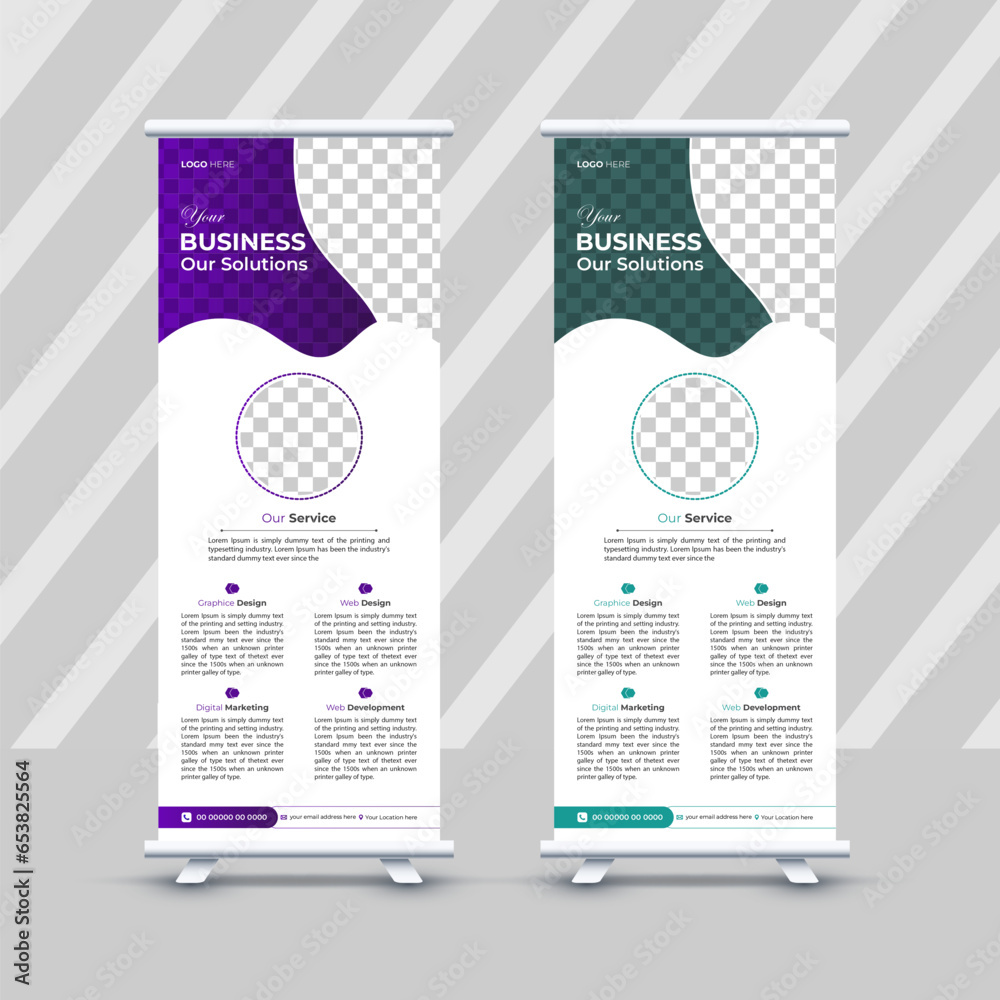 set of corporate rull up banner design template with different colors ...
