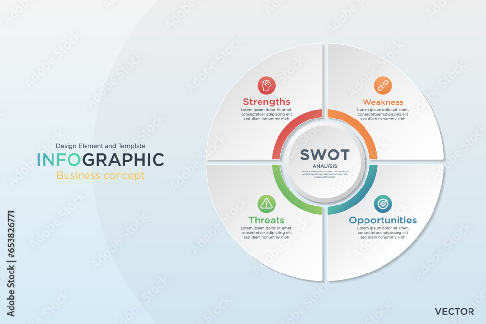infographic business concept. Circle Text Box SWOT Subject 4 Option ...