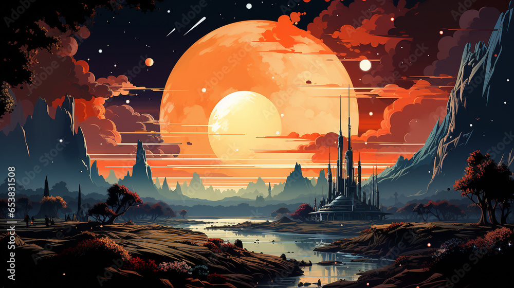 A 1960s-style space race scene with astronauts and rockets ...