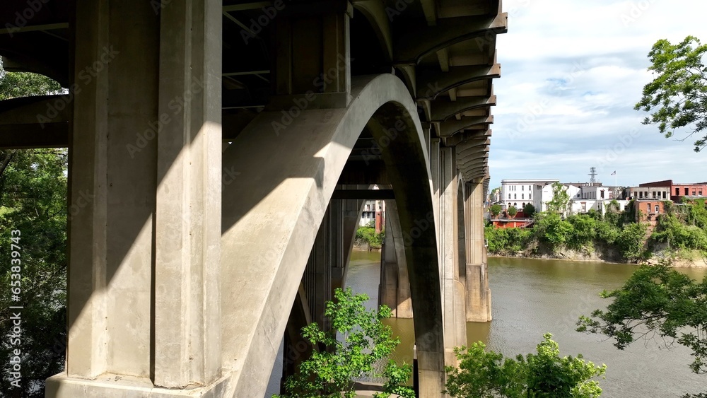 Concrete Bridge architecture with arches beneath the Edmund Pettus ...