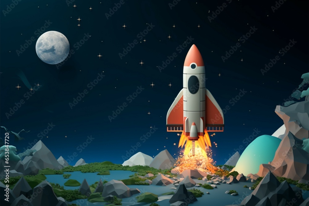 Child friendly space cartoon backdrop with a whimsical rocket design ...