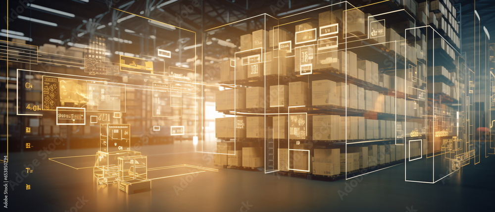 Futuristic Technology Retail Warehouse: Digital and Visualization of Industry 4.0. smart ...