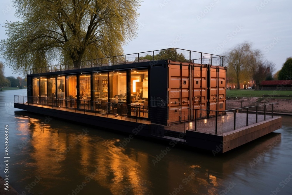 Renewable container box transformed into a charming riverside ...