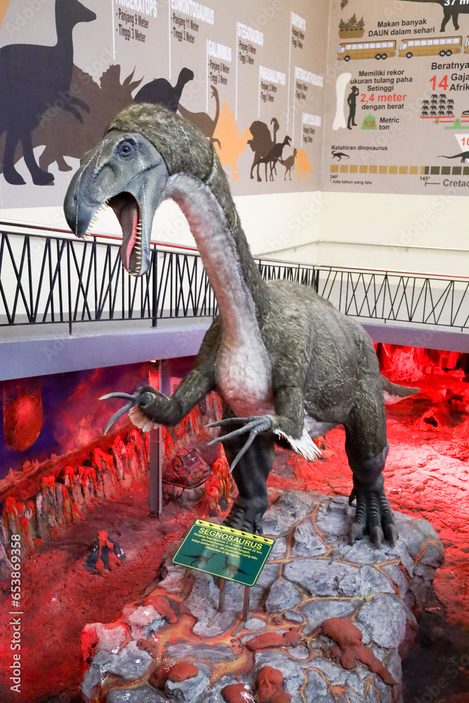 East Java, Indonesia - August 14, 2023. Fossil and Satue of a T-rex ...