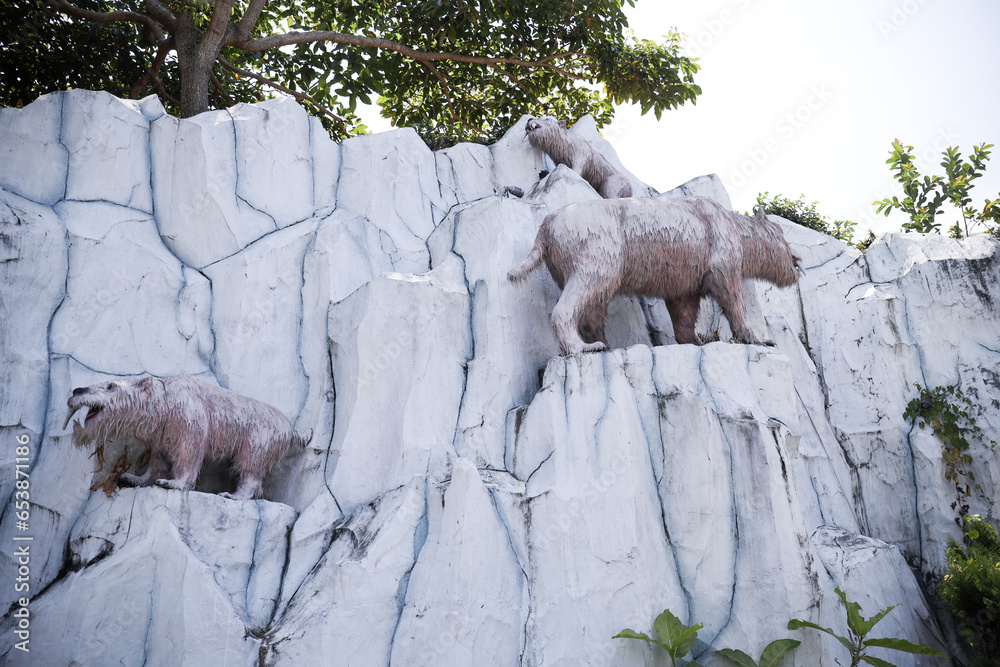 East Java, Indonesia - August 14, 2023. Fossil and Satue of a ice age ...