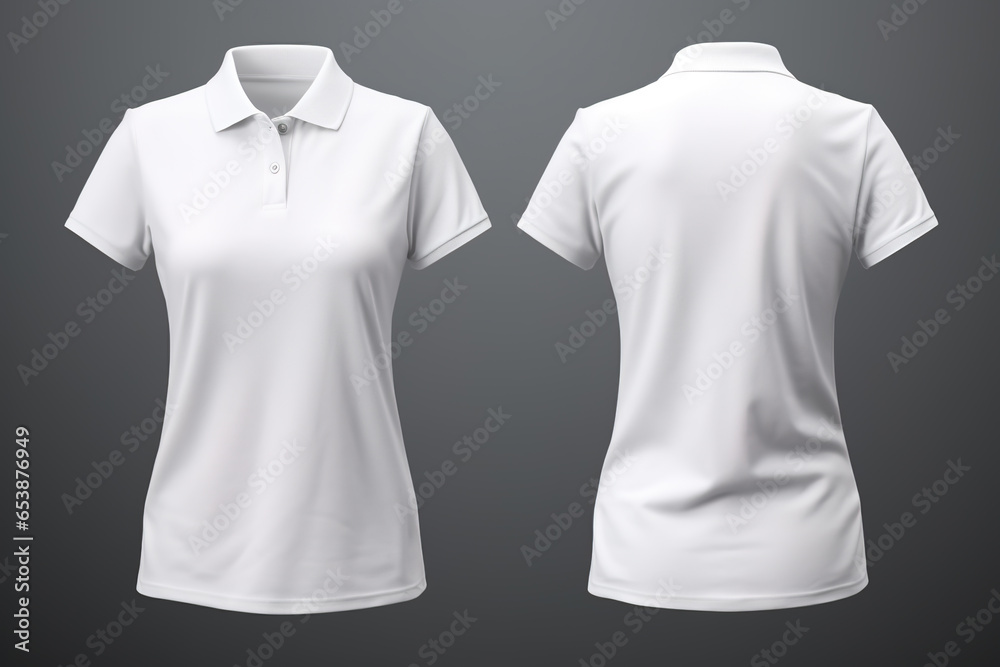 Photo & Art Print Front and Back View of Female White Polo Shirt For Design, charnsitr