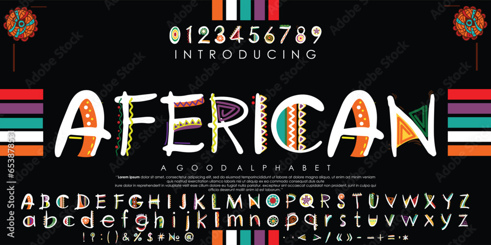 African ethnic primitive font. hand drawn safari alphabet and with ...