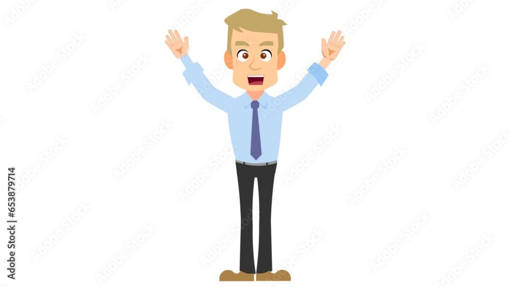 Cartoon man waving with both hands, hello, hi, gesture background and ...