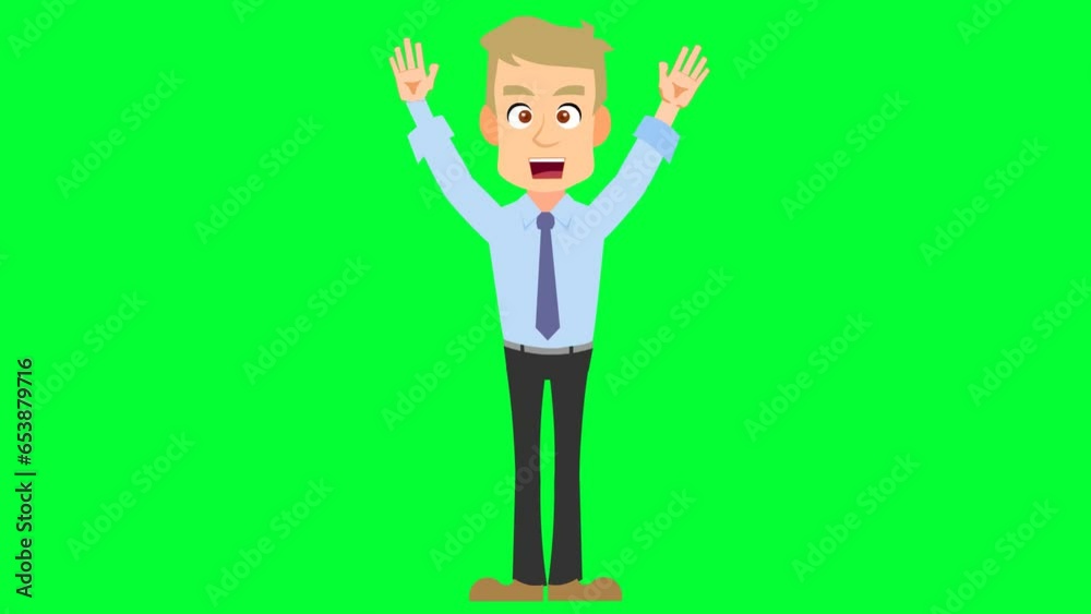 Cartoon man waving with both hands, hello, hi, gesture background and ...