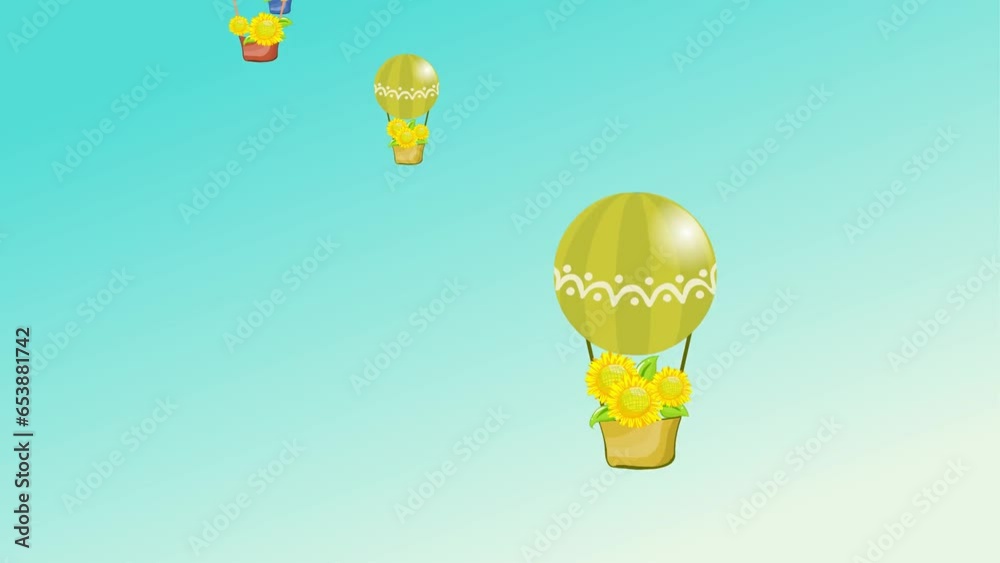 hot Air Balloon with flowers flying background and 2d animated Stock ...