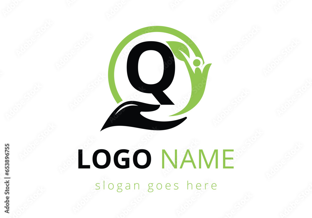 Letter Q Health Care Logo Design. letter with safe hands Professional ...