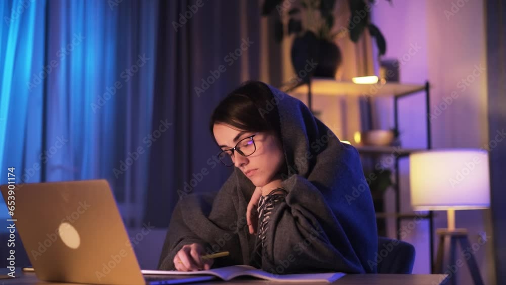 Boring tired young student freelancer with glasses falling asleep during study or work at home ...