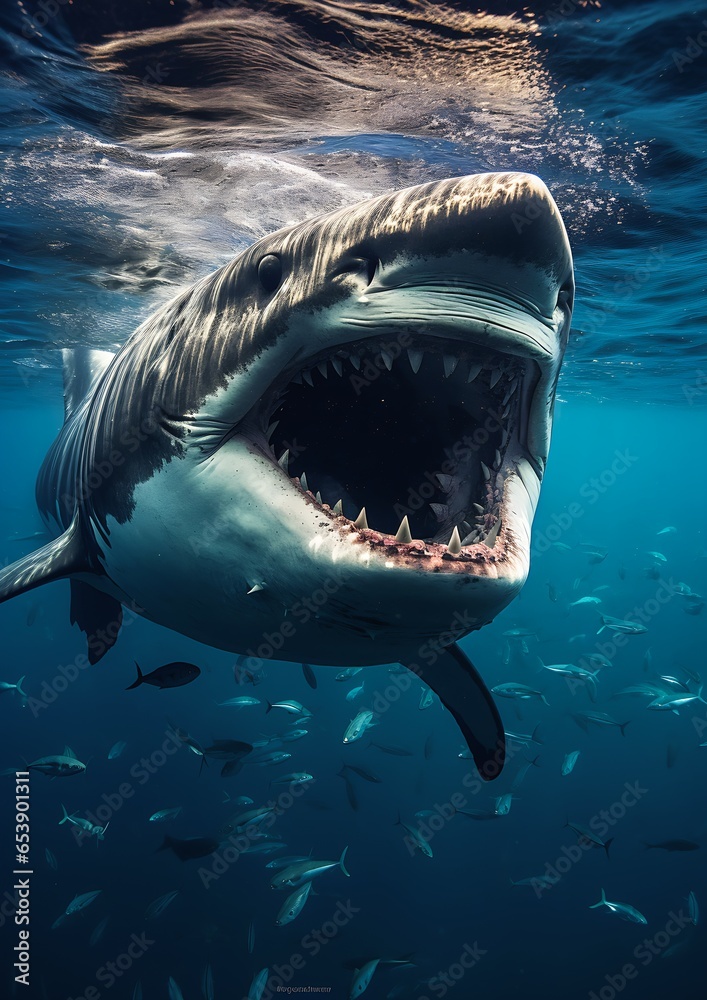 shark open mouth swimming ocean fish princess smiling color shallow ...