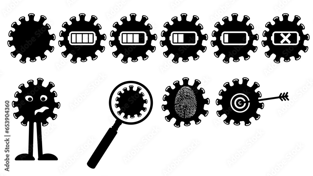 virus monochrome icons, virus monochrome icon sets, virus character ...