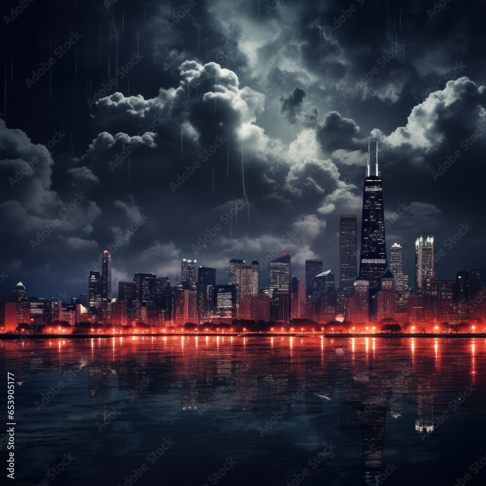 Urban Nightscape: A stunning and dynamic city skyline illuminated under ...