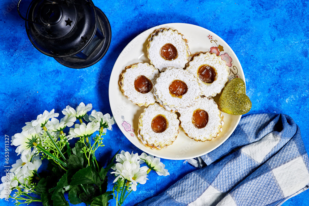 happy Eid Al fitr Concept, homemade apricot jam cookies is a ...