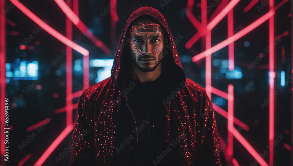 bad actor, hacker employs AI within a holographic landscape ...