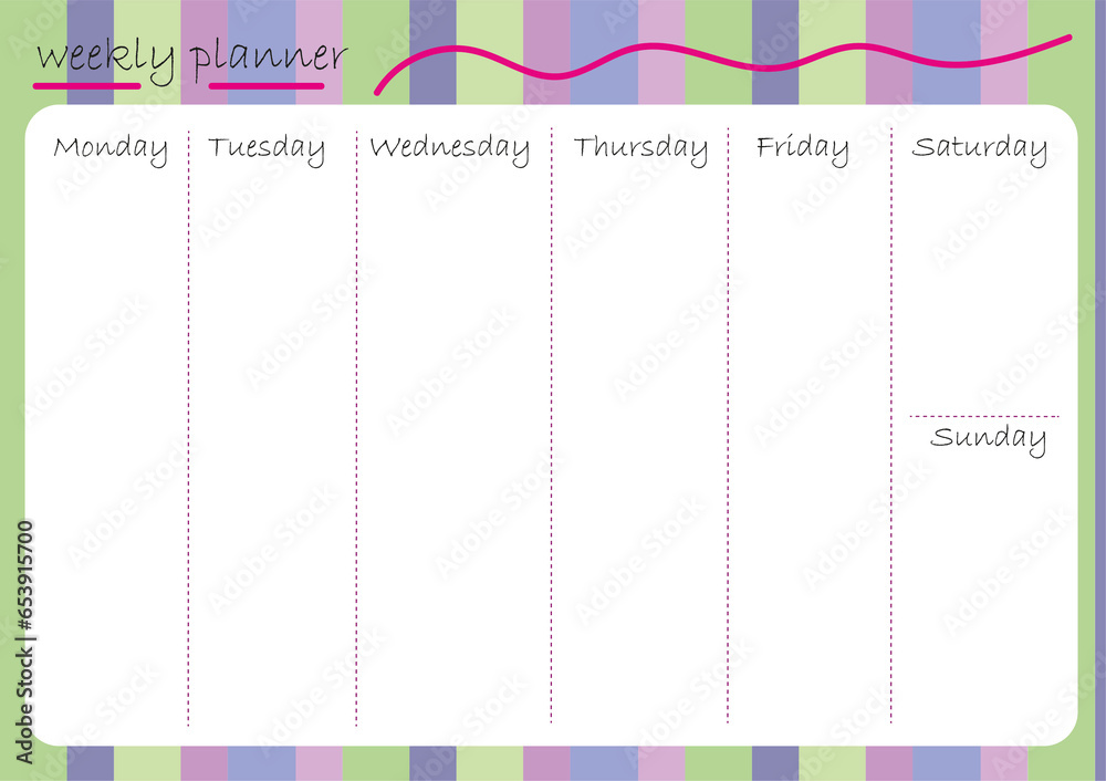 Weekly Planner- Planificador semanal en inglés Stock Illustration ...