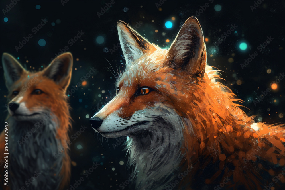 In a realm of perpetual twilight, spectral foxes with tails like ...