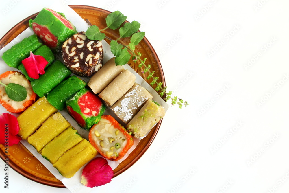 colorful indian gujarati traditional home made mix sweet mumbai ice ...