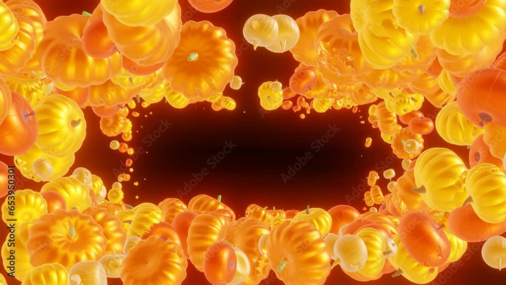 Pumpkins form a frame on a white background. Seamless cyclic animated ...