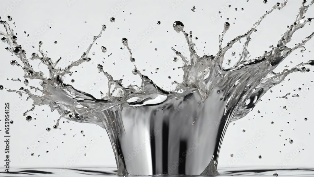Liquid silver splash close up. Side view on white background. Liquid ...