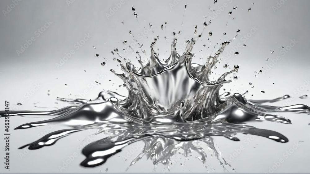 Liquid silver splash close up. Side view on white background. Liquid ...