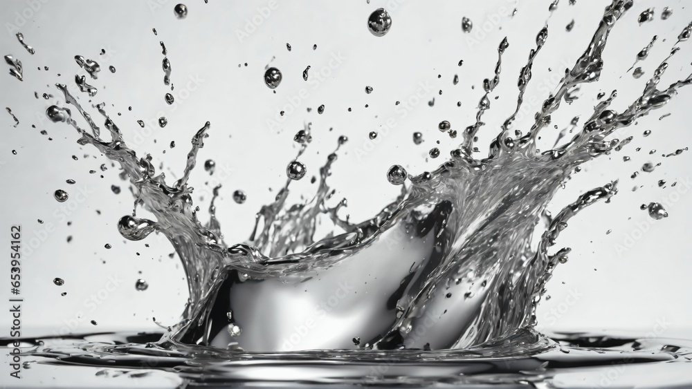 Liquid silver splash close up. Side view on white background. Liquid ...