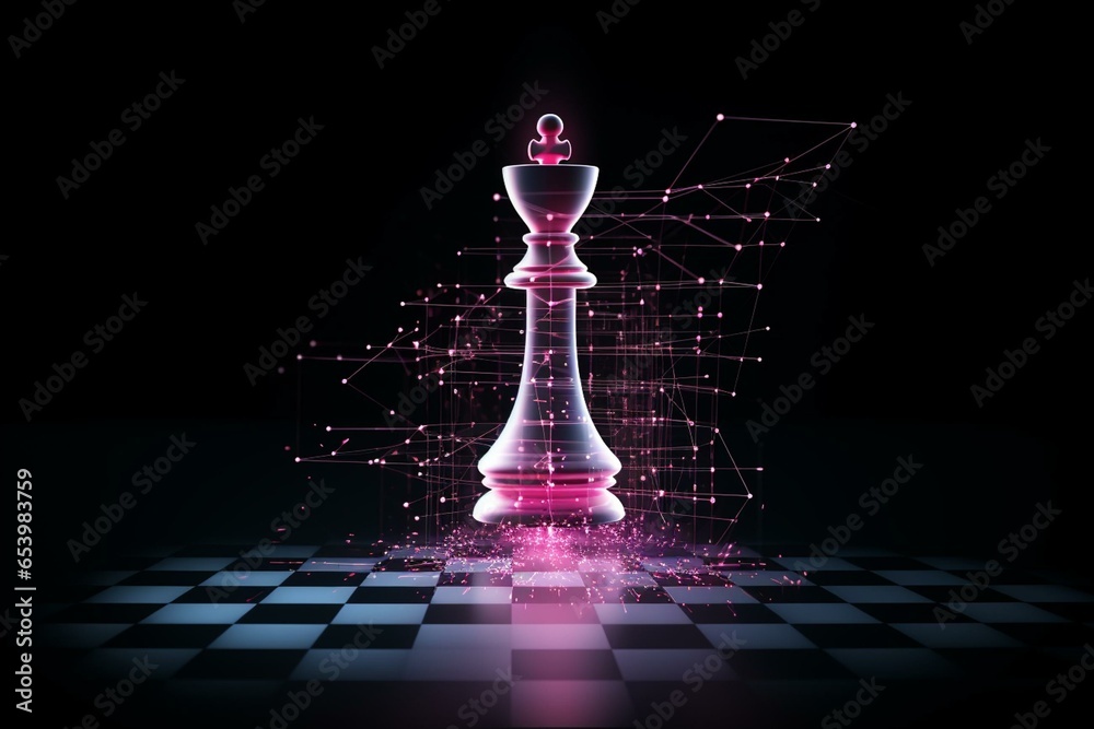 Abstract chess piece in low poly style with a radiant beam, surrounded ...