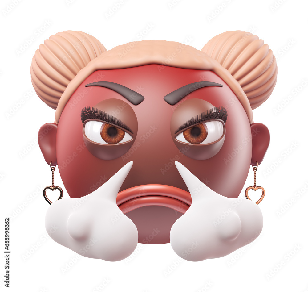 Emoji face with steam from nose of glamour black african american woman ...