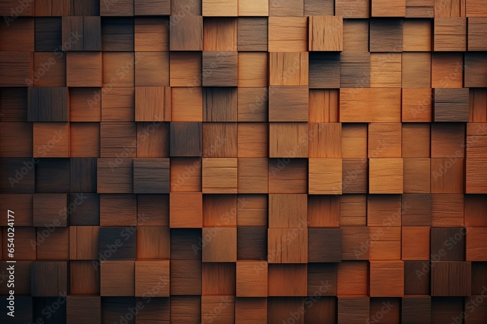 Wall background with textured wood tiles. 3D-rendered square blocks ...