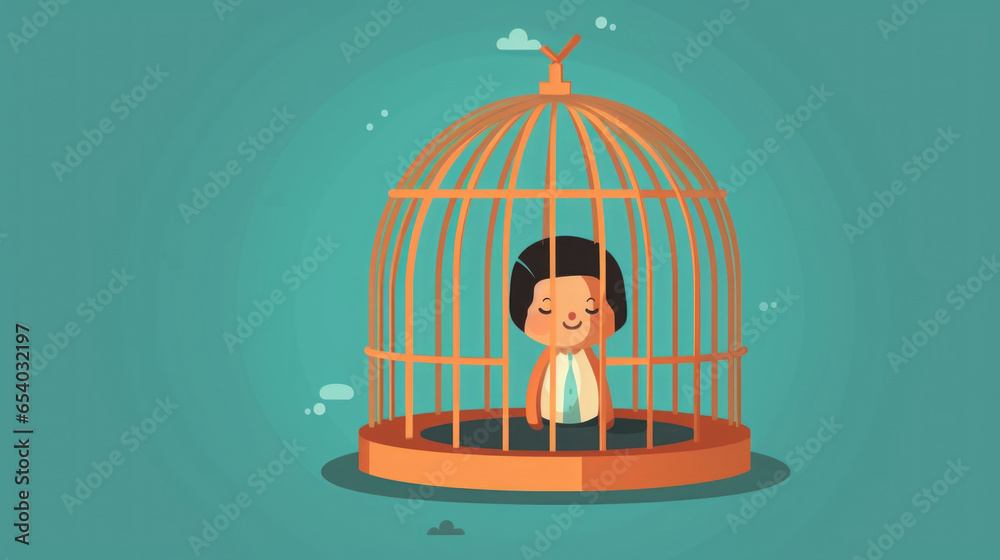 The cartoon character is shown powerlessly ped in a cage, representing ... The cartoon character is shown powerlessly ped in a cage, representing ...
