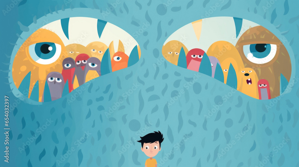 A character faces their phobia headon, depicted by a looming monster ...