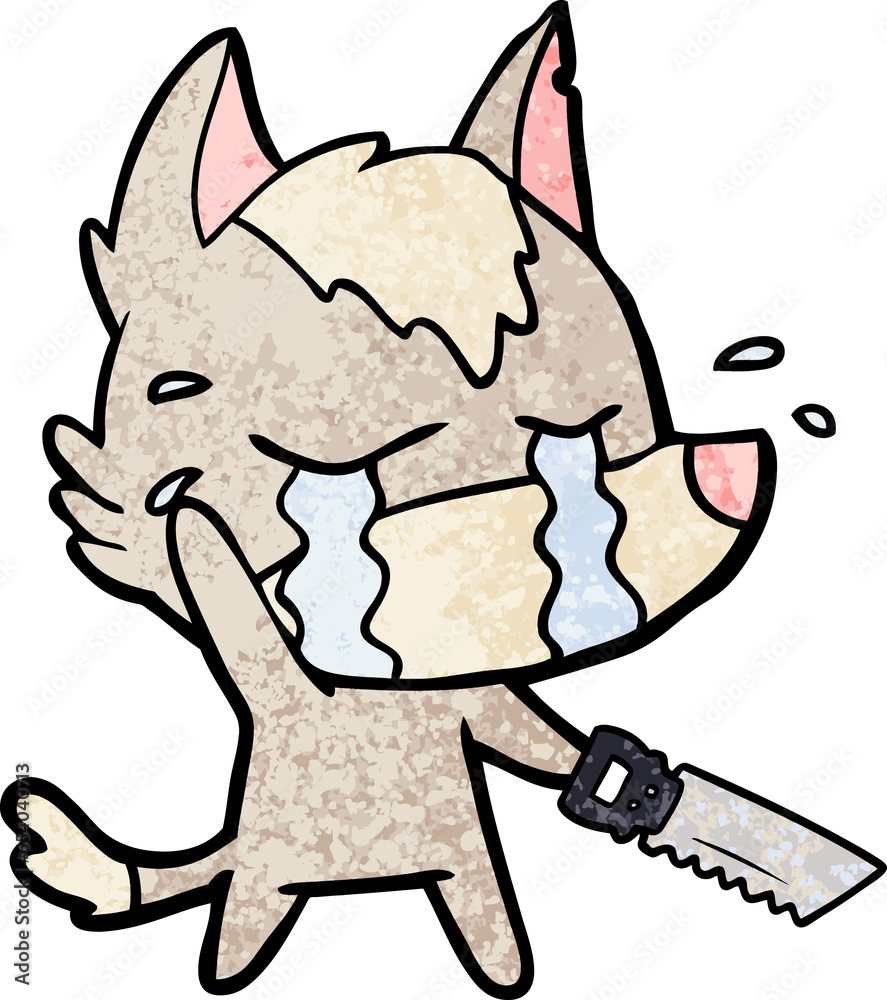 cartoon crying wolf with saw Stock Illustration | Adobe Stock