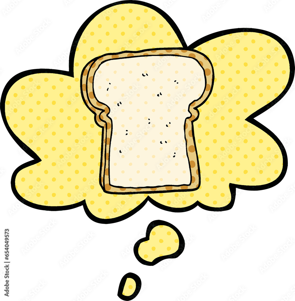 cartoon slice of bread with thought bubble in comic book style Stock ...