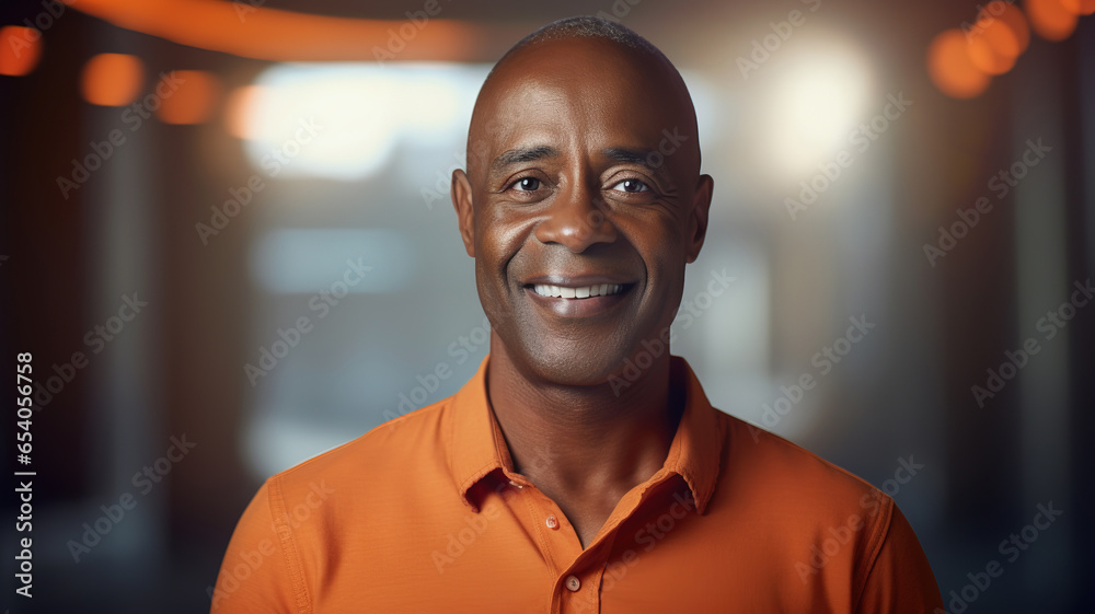 Middle aged black man smiling, close up indoor portrait Stock Photo ...