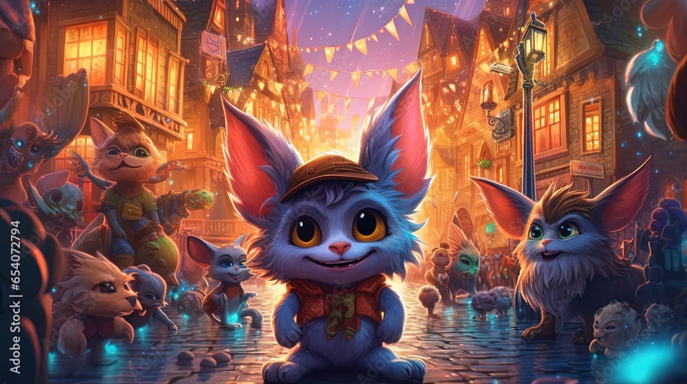 Playful little gremlins causing mayhem in a magical town. Fantasy ...