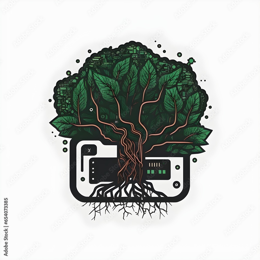 a textless icon for a logo that shows technology and nature merged It ...